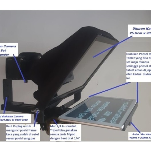 Jual Teleprompter Lokal DM-Prompter 012 support Tablet 12 in - Kaca ...