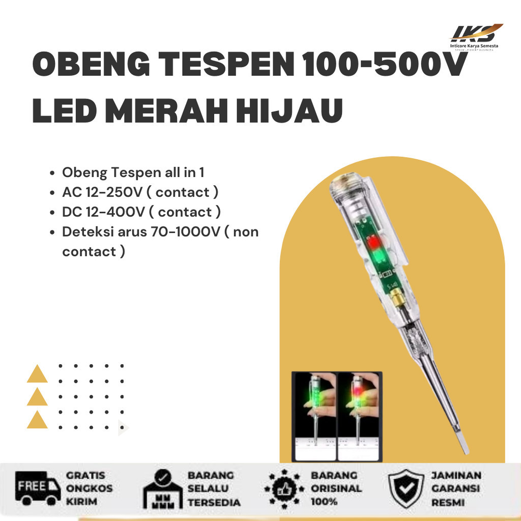 Jual Obeng Tespen Deteksi Arus Listrik 100-500V AC DC LED Merah Hijau ...