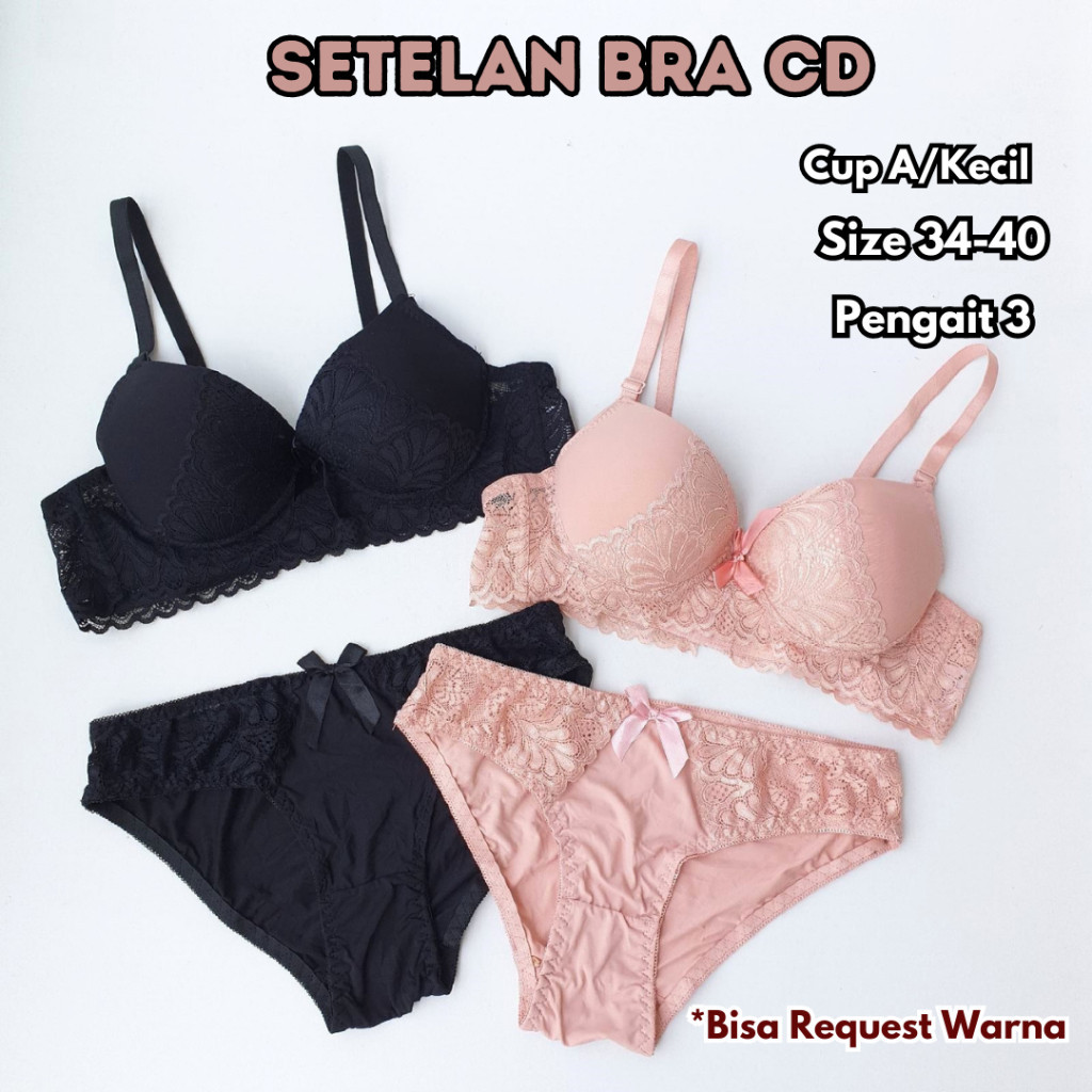 Jual 2 Pcs Set Bh dan Cd Wanita Busa Tebal Kawat Cup Kecil Bra Renda ...