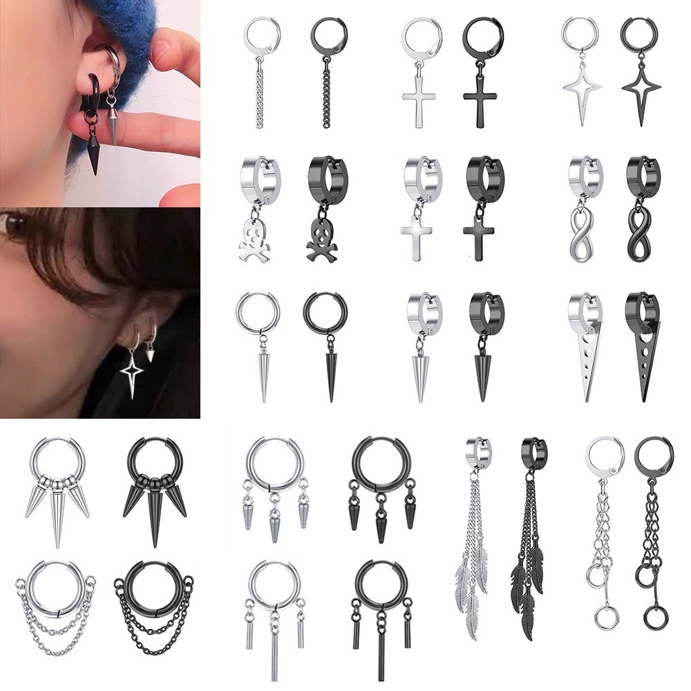 Jual 1Pc Gothic Punk Stainless Steel Hoop Earring Korean Drop Earrings ...
