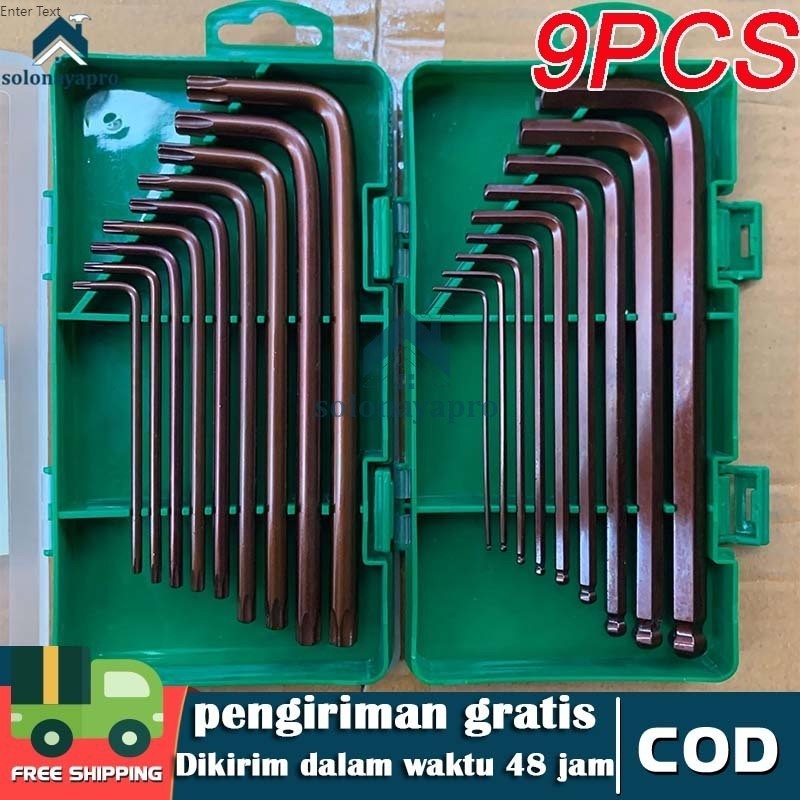 Jual Kunci L 1 Set kombinasi 9pcs Bahan S2 Hex Key Set Lengkap/Flat End Hex Key 9 Pcs Kunci L ...