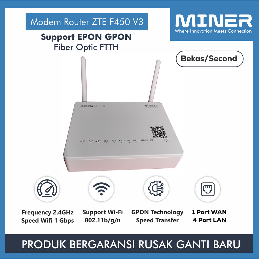 Jual MINER Router Modem ZTE F450 V3 Support Gpon Epon ONT ONU FTTH ...