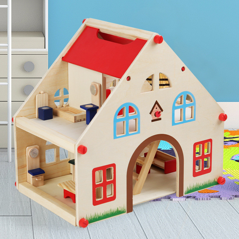 Jual Set rumah boneka vila kayu dua lantai untuk anak perempuan, mainan ...
