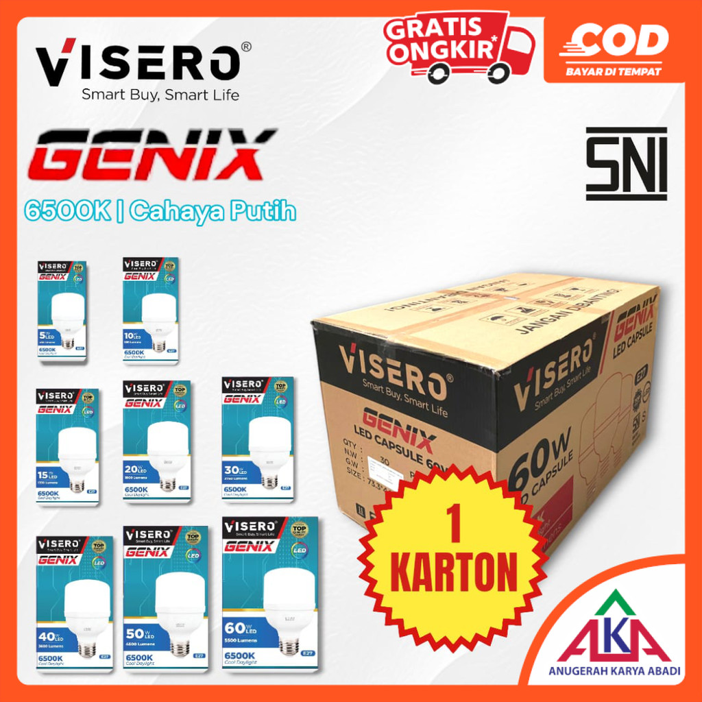 Jual VISERO Genix 1 Dus / Koli / Karton Bohlam Lampu LED 5W 10W 15W 20W 30W 40W 50W 60W Grosir ...