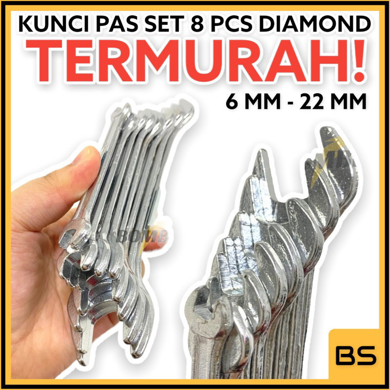 Jual TERMURAH DIAMOND Kunci Pas Set 8 Pcs 6mm-22mm 6 mm - 22 mm Double Konci Pas Pass Kunci Set ...