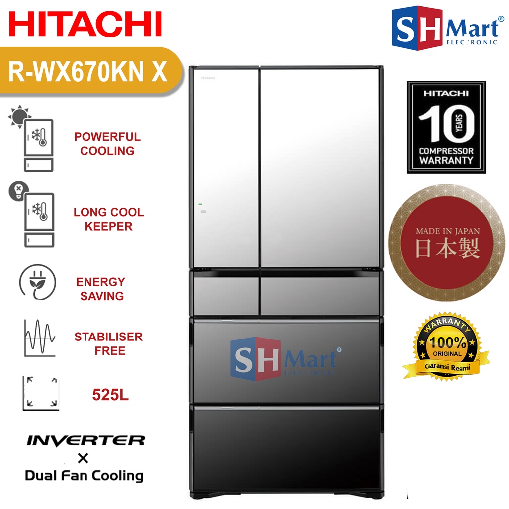 Jual KULKAS HITACHI MULTI DOOR 670 LITER R-WX670KNX JAPAN SERIES ...