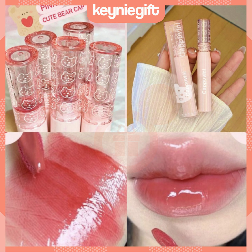 Jual Cappuvini Pink Bear Lip Gloss Jelly Mirror Glass Korea Lip Glaze Lipstik Luminous CA004 ...