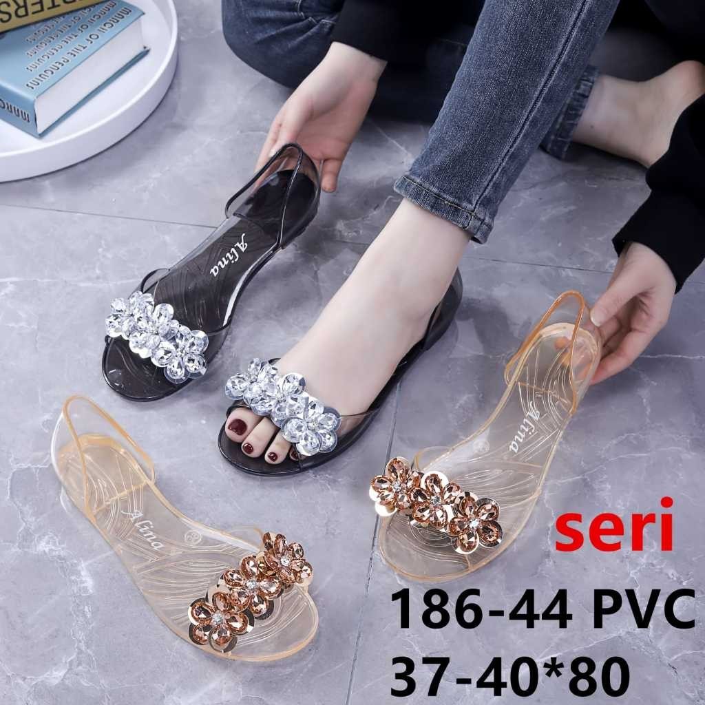 Jual Flatshoes Wanita Kaca Jelly Bunga Mutiara Sepatu Kaca Jelly Wanita ...