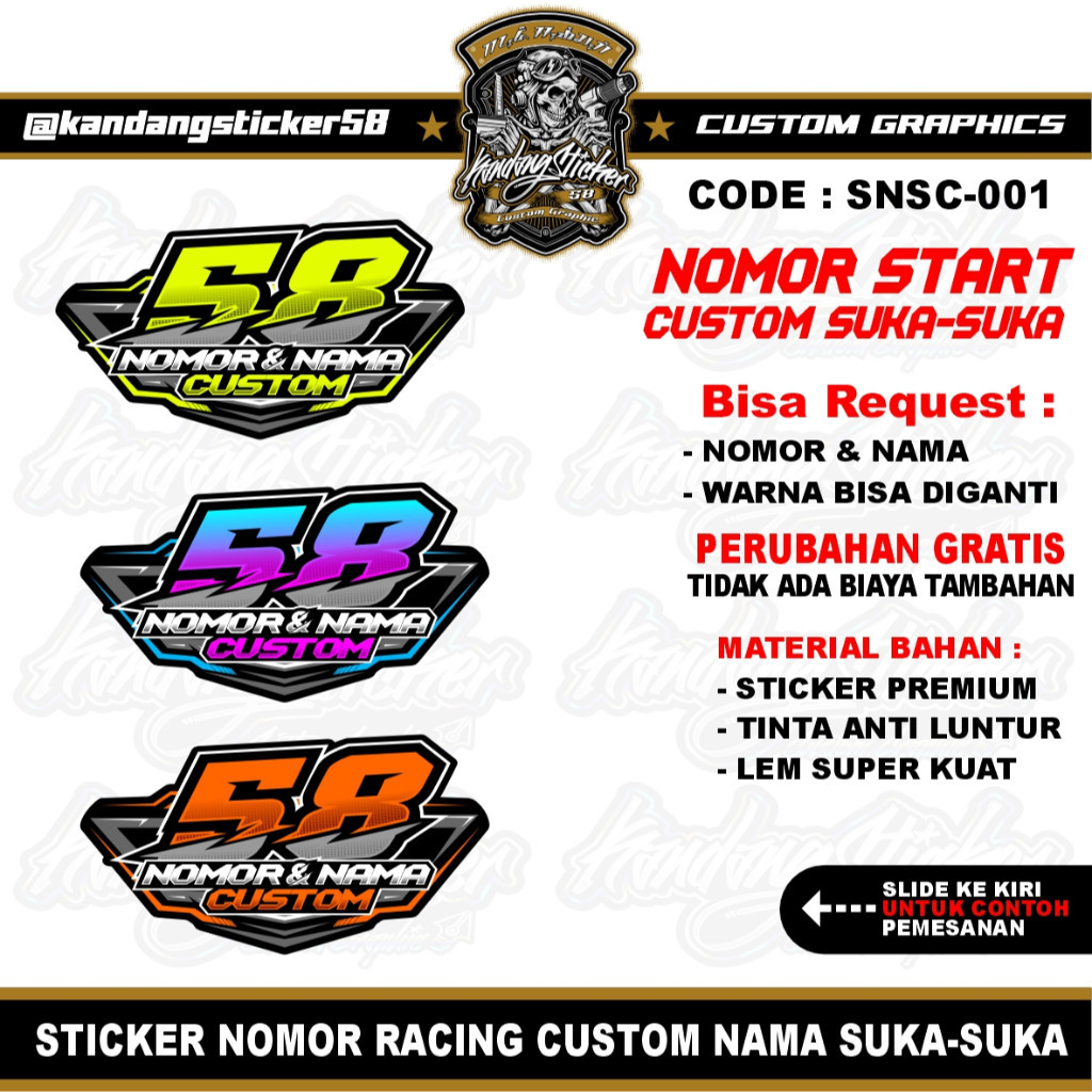 Jual Stiker Nomor Start Racing Sticker Custom Nama Satuan Nama Suka ...