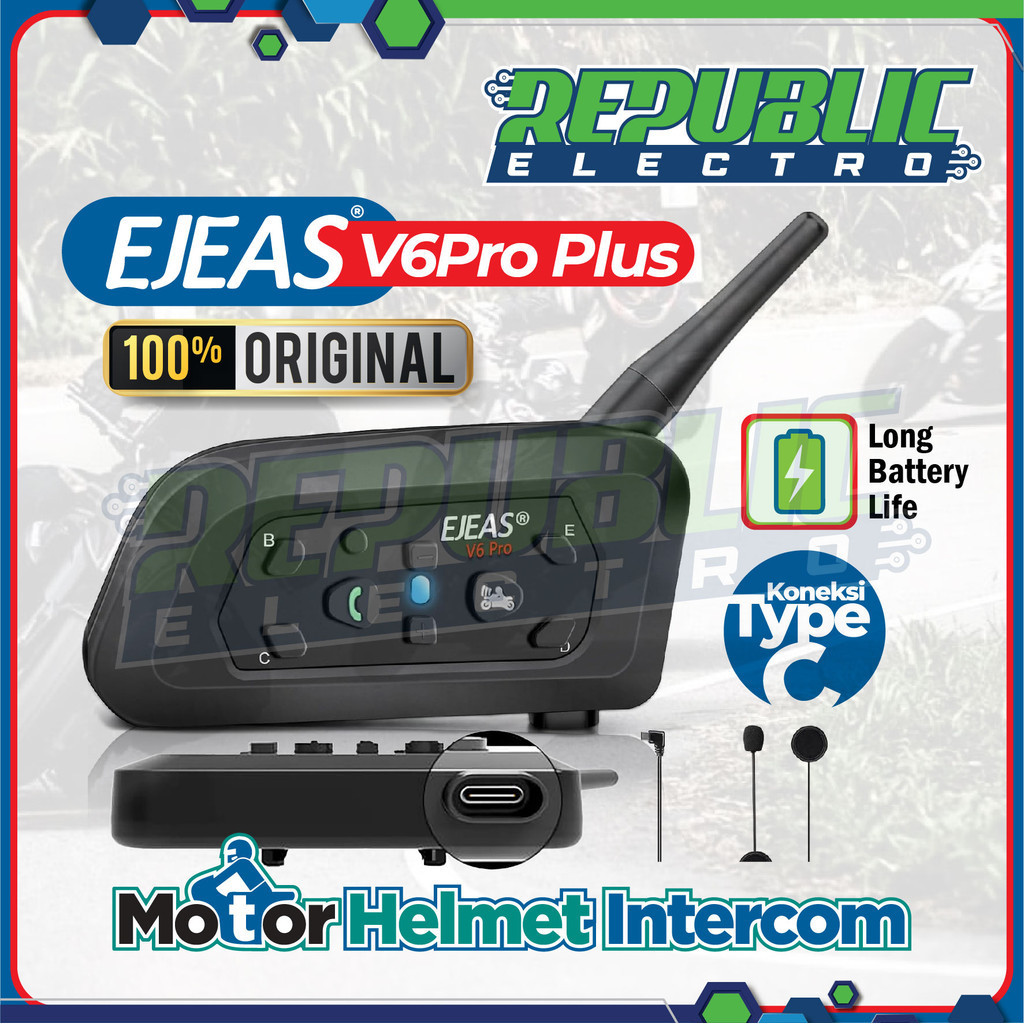 Jual EJEAS V6 PRO+ PLUS HELMET INTERCOM 100% ORIGINAL FULLSET Garansi ...