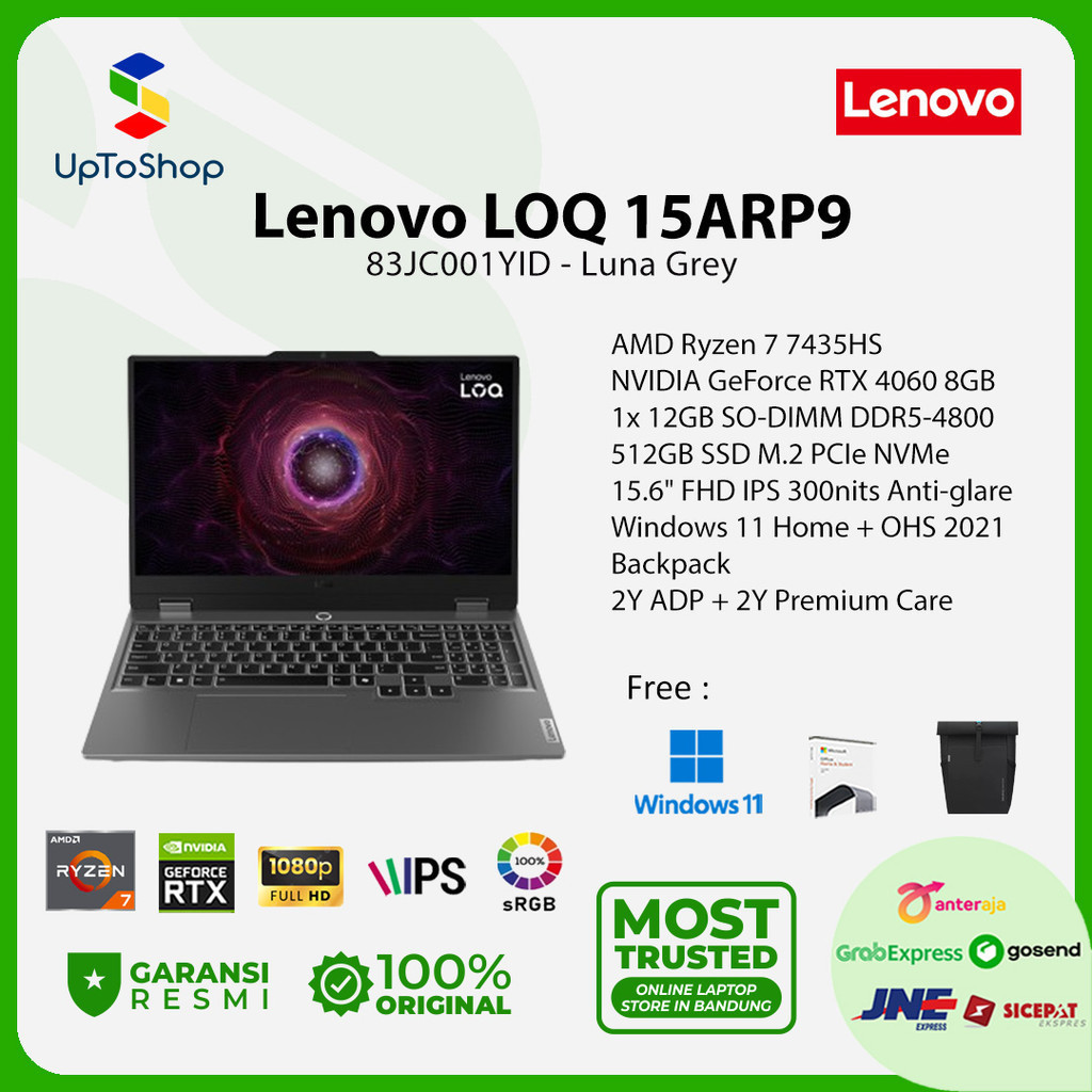 Jual Lenovo LOQ 15ARP9 1YID Ryzen 7 7435HS 12GB 512GB W11+OHS RTX4060 ...