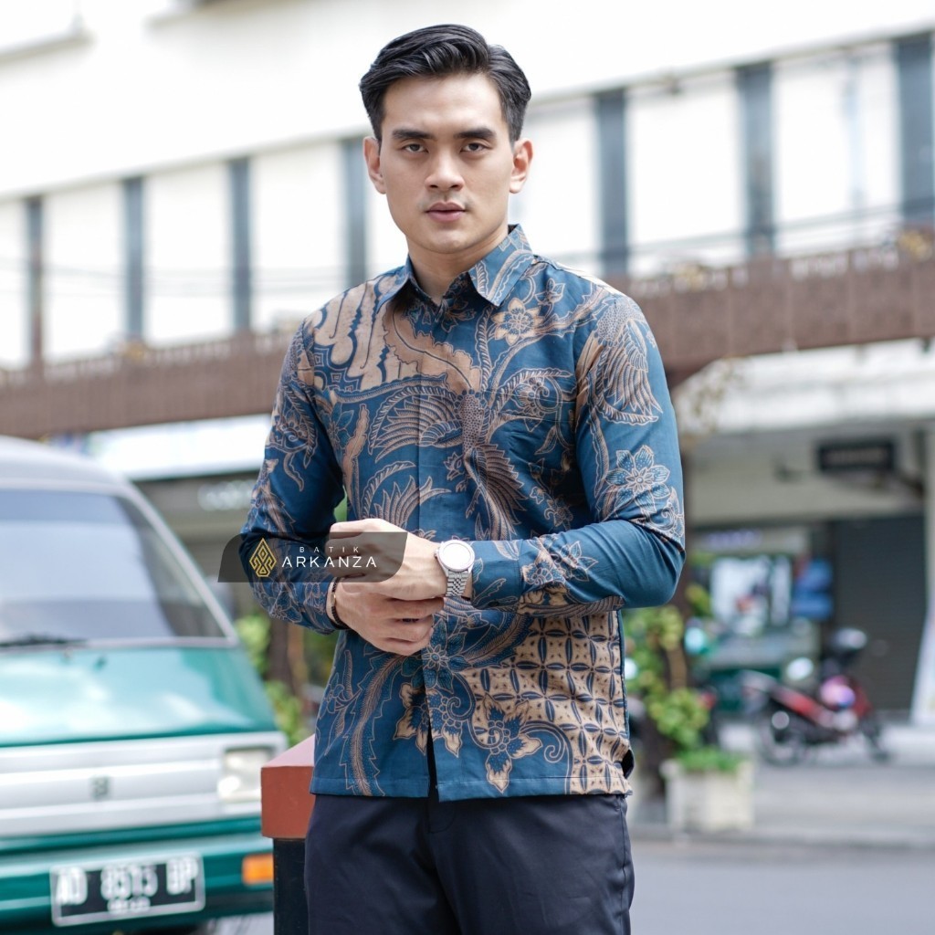 Jual BATIK ARKANZA SOLO Motif Tirta Amarta Navy Kemeja Baju Batik Laki Laki Modern Slimfit ...