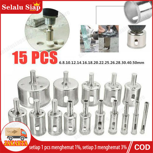 Jual 15/10PCS set mata bor kaca keramik granit marmer batu porselen diamond hss holesaw pelubang ...