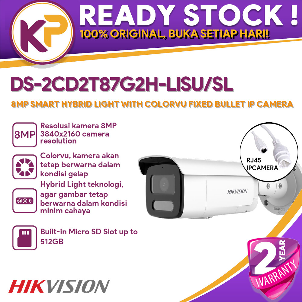 Jual HIKVISION DS-2CD2T87G2H-LISU/SL 8MP SMART HYBRID LIGHT COLORVU MICROSD UPTO 512GB BULLET IP ...