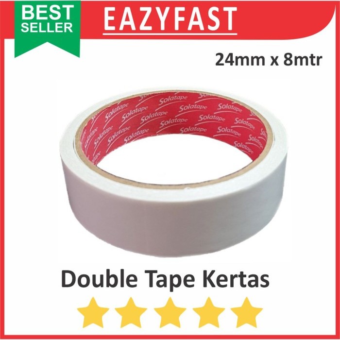 Jual Double Tape Kertas Putih Tipis 1 Inch 24mm 8m Lakban Isolasi ...
