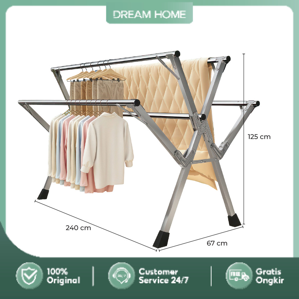 Jual Dreamhome Jemuran Baju Stainless Steel 240cm Jemuran Baju Lipat ...