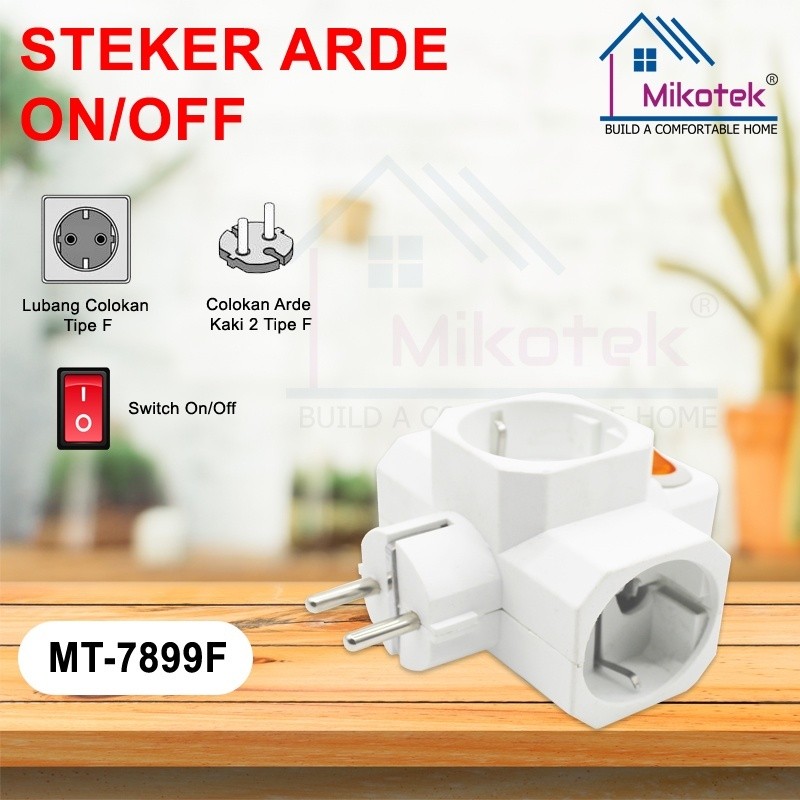Jual MIKOTEK Steker T Arde 3 Lubang / Colokan Listrik Saklar On/Off MT ...