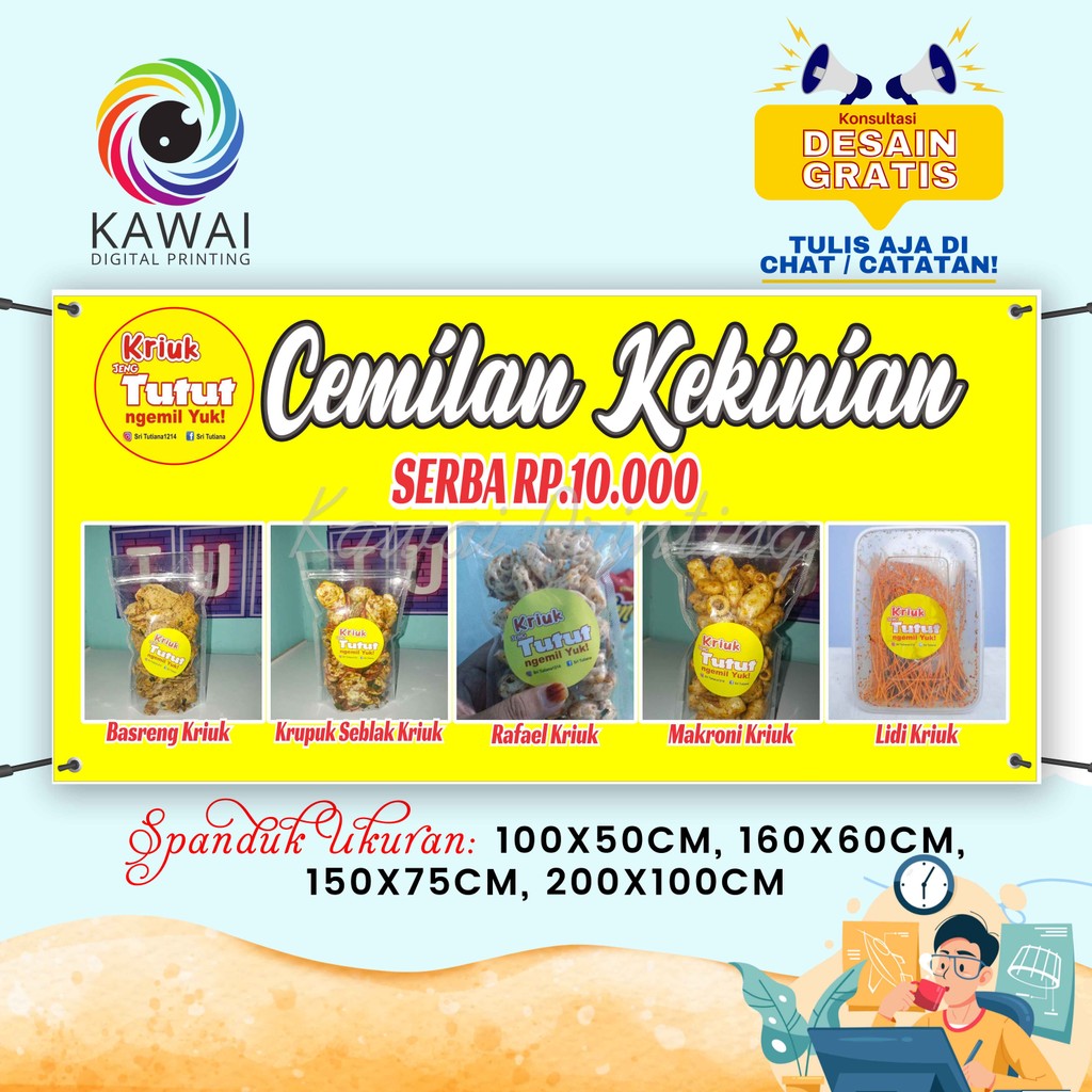 Jual Spanduk Banner MMT Aneka cemilan Kekinian Rekuest 200x100 Cm ...