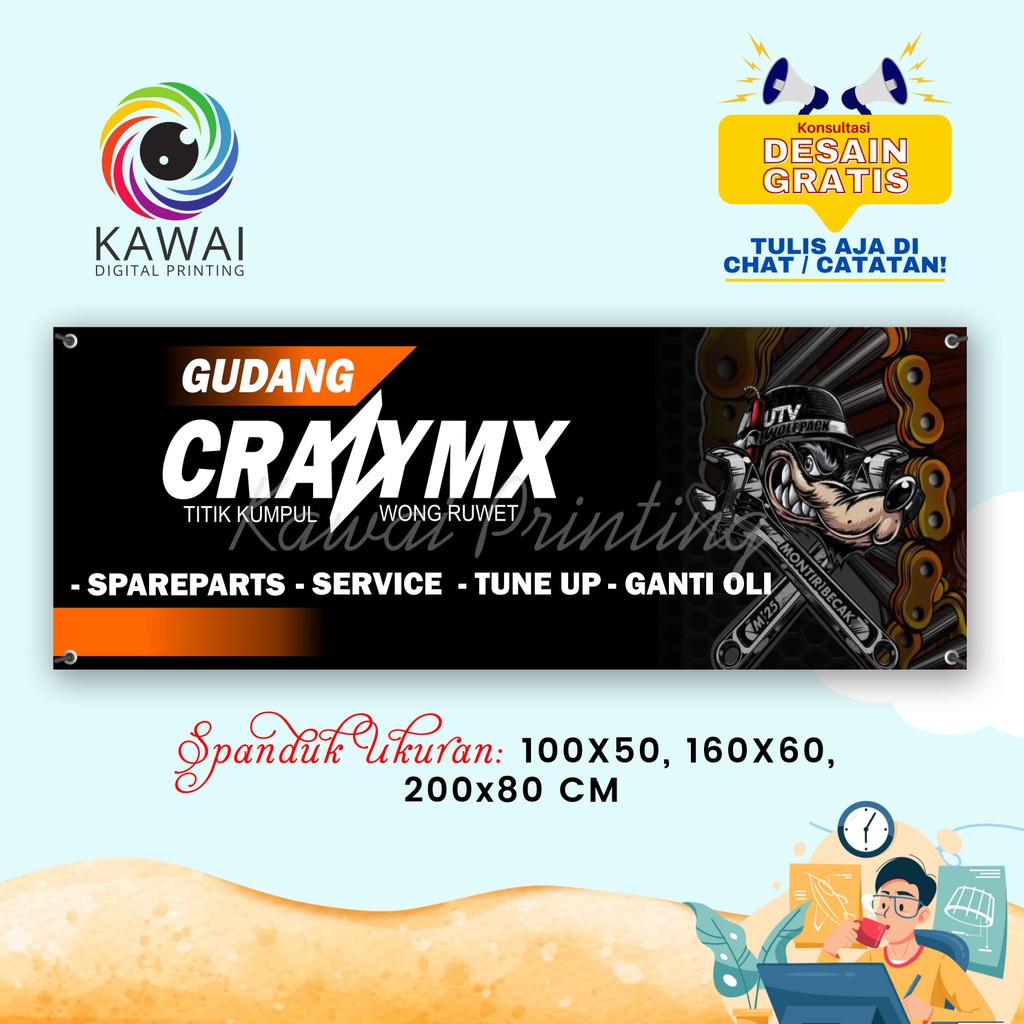 Jual SPANDUK BANNER Gudang Garage Oren MMT Spanduk Custom 200x80 ...