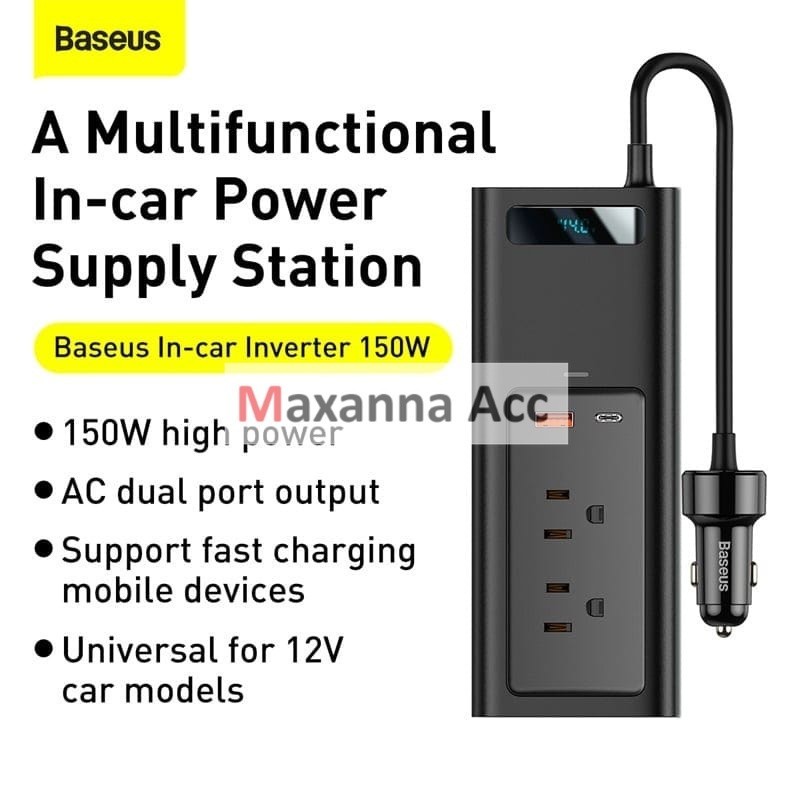Jual [MAXANNA] BASEUS 150W CAR INVERTER DC 12V TO AC 220V AUTO POWER INVERSOR TYPE C | Shopee ...