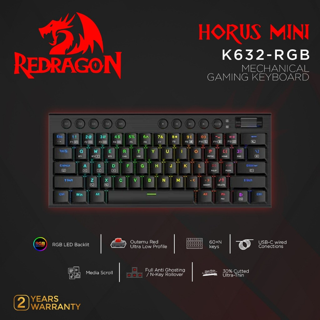 Jual Redragon Mechanical Gaming Keyboard 60% HORUS MINI - K632 RGB ...