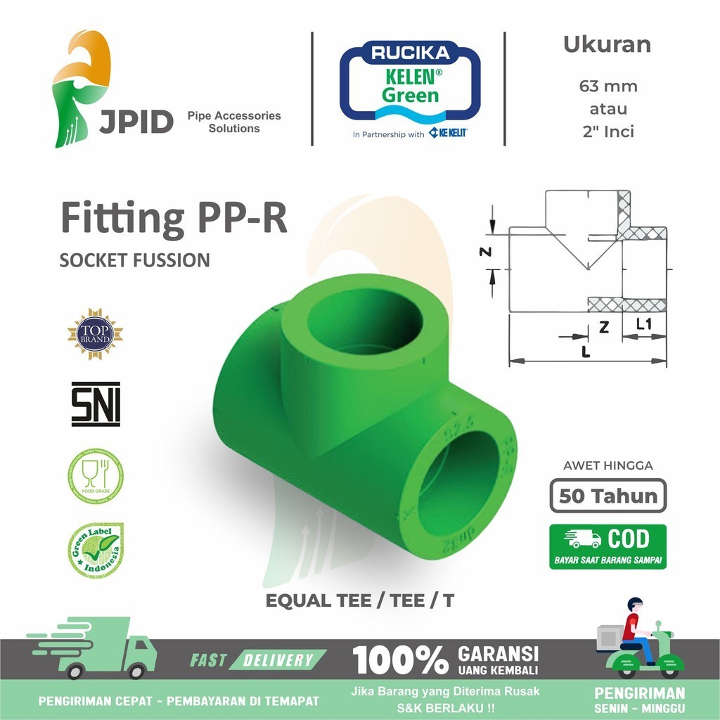 Jual Fitting PPR Equal Tee 63 mm ~ 2" Inci | Shopee Indonesia