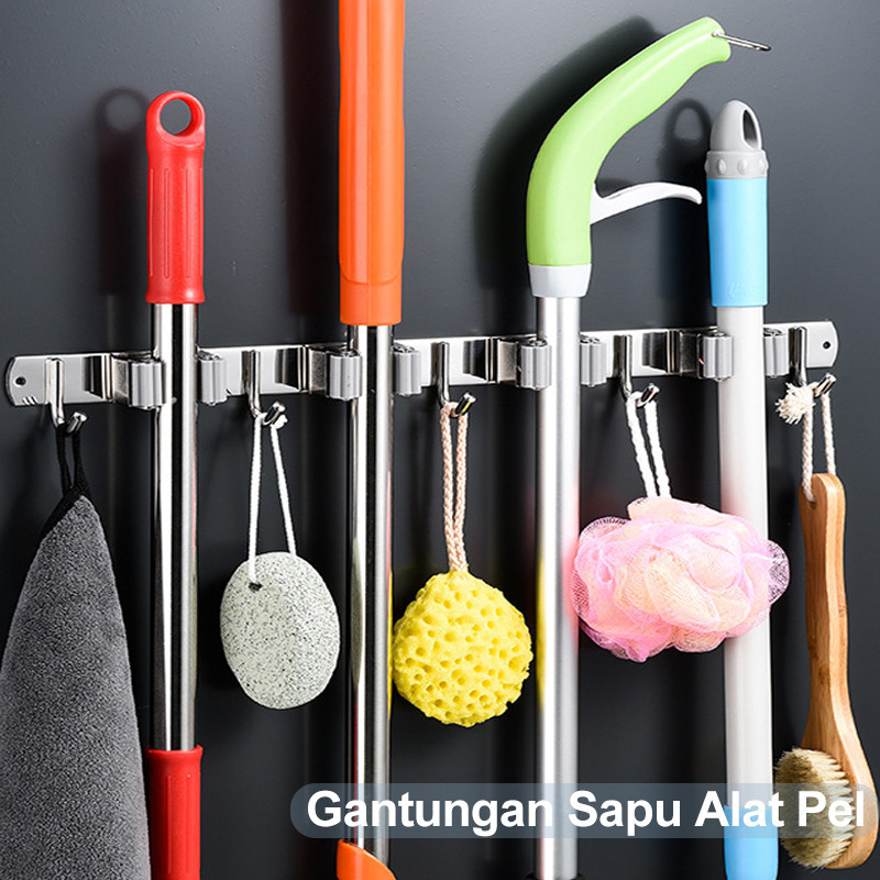 Jual 304 Besi Tahan Holder Gantungan Sapu Pengki Rack Broom3/4/5Kait ...