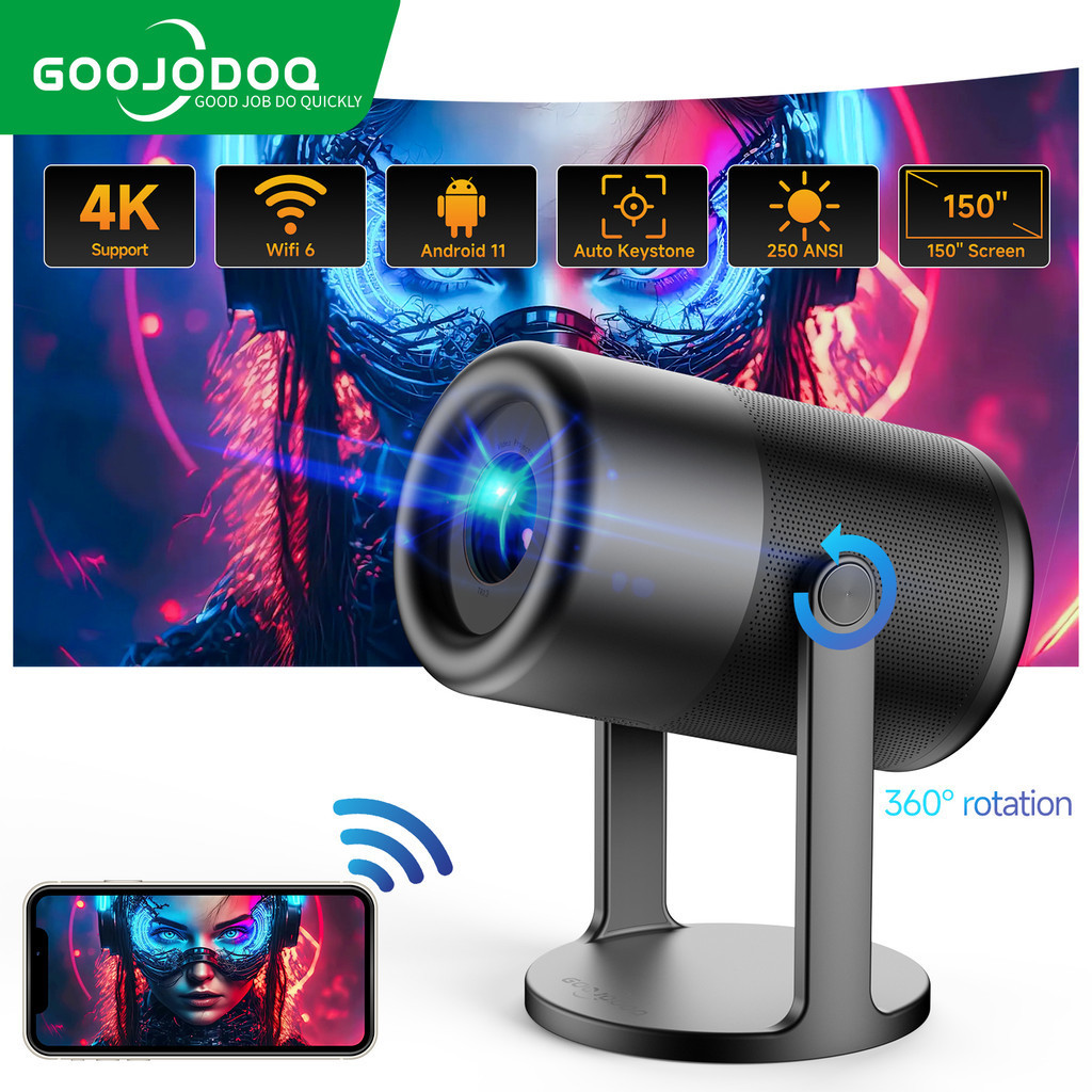 Jual GOOJODOQ 4K Portable Proyektor with 360° Free Angle Projector ...