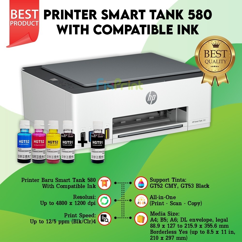 Jual HP Printer Smart Tank 580 All in One Printer Print Scan Copy HP ...
