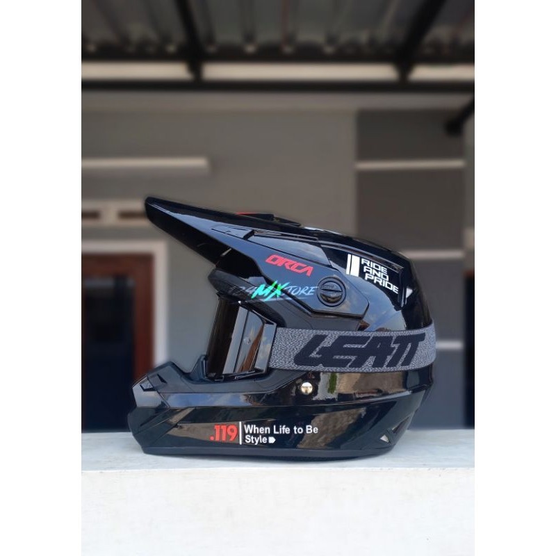 Jual HELMET CUSTOM ORCA 119 GLOSS DAN GOGGLE LEAT | Shopee Indonesia