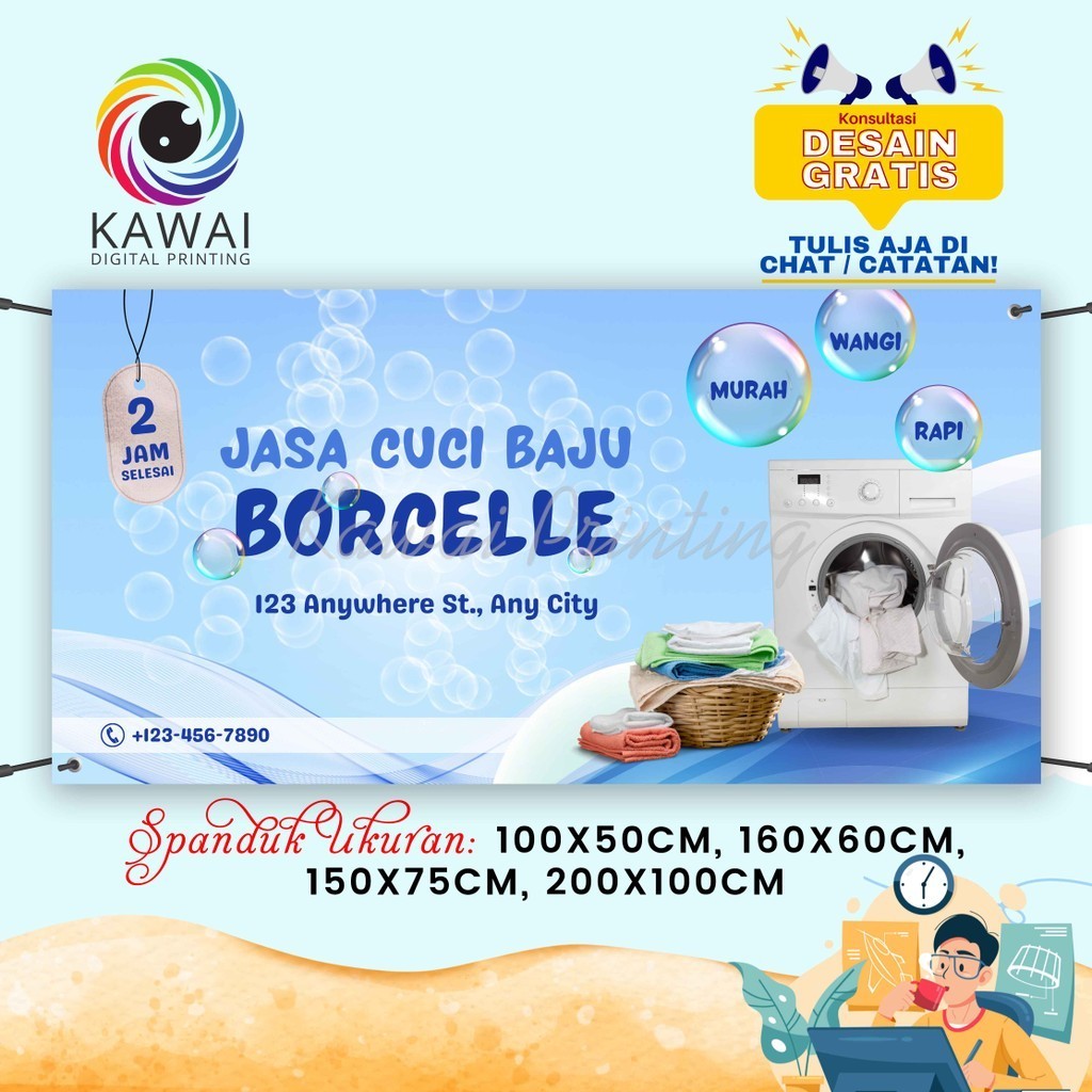 Jual Spanduk Banner MMT Laundy Jasa Cuci Baju Pakaian Biru Muda Bisa ...