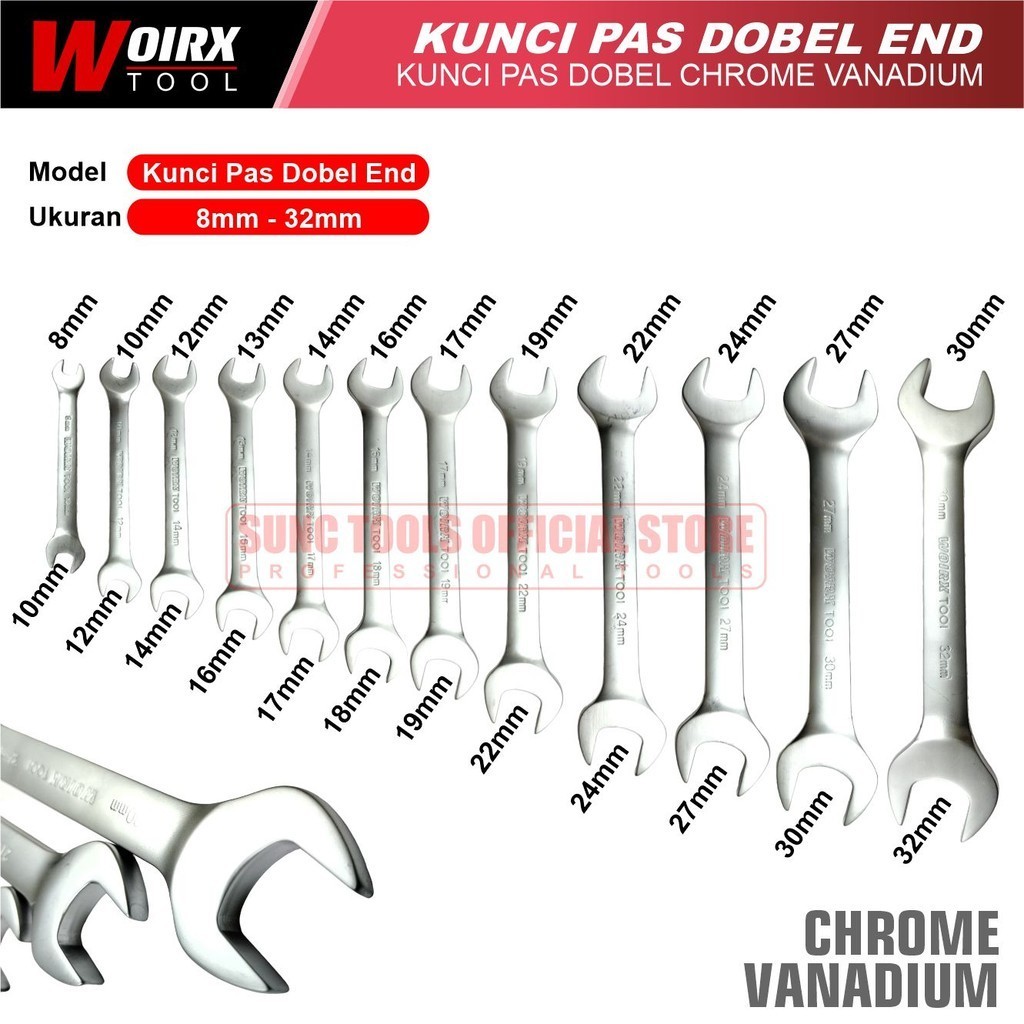 Jual WOIRX TOOL Kunci Pas Double Pas Kunci Dobel Open End CRV 8mm 10mm 12mm 13mm 14mm 16mm 17mm ...
