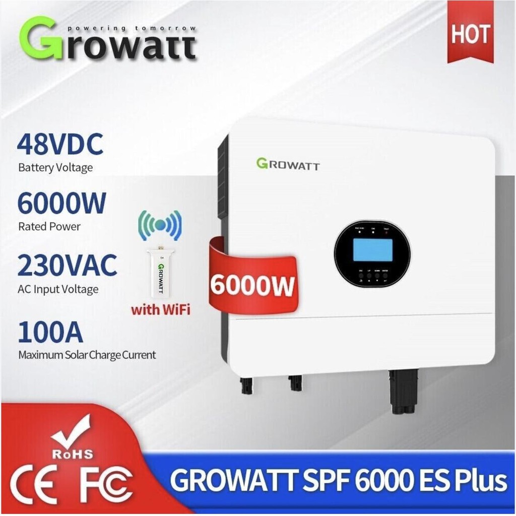 Jual Inverter Hybrid 48v 6000watt Growatt SPF 6000 Plus Wifi Untuk PLTS ...