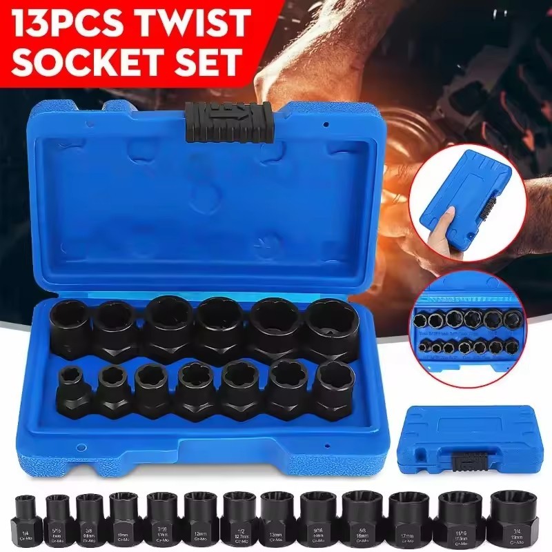 Jual 13Pcs Impact Damaged Bolt Nut Screw Remover Extractor Socket Tool ...