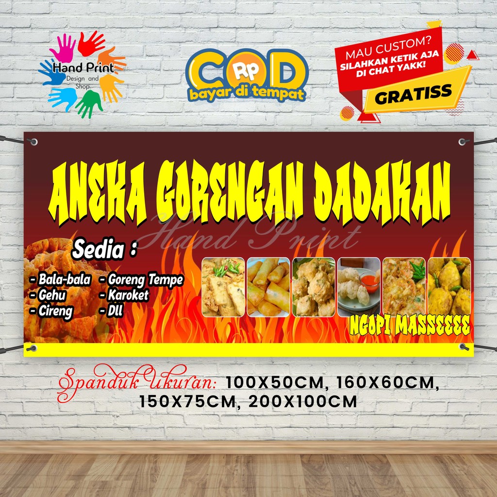 Jual Cetak Spanduk Banner Aneka Gorengan Coklat MMT Spanduk Custom ...