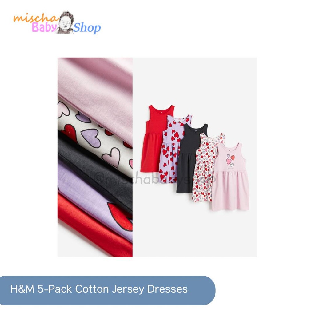 Jual HnM 5-Pack Cotton Jersey Dresses Light purple/Hearts | Pakaian ...