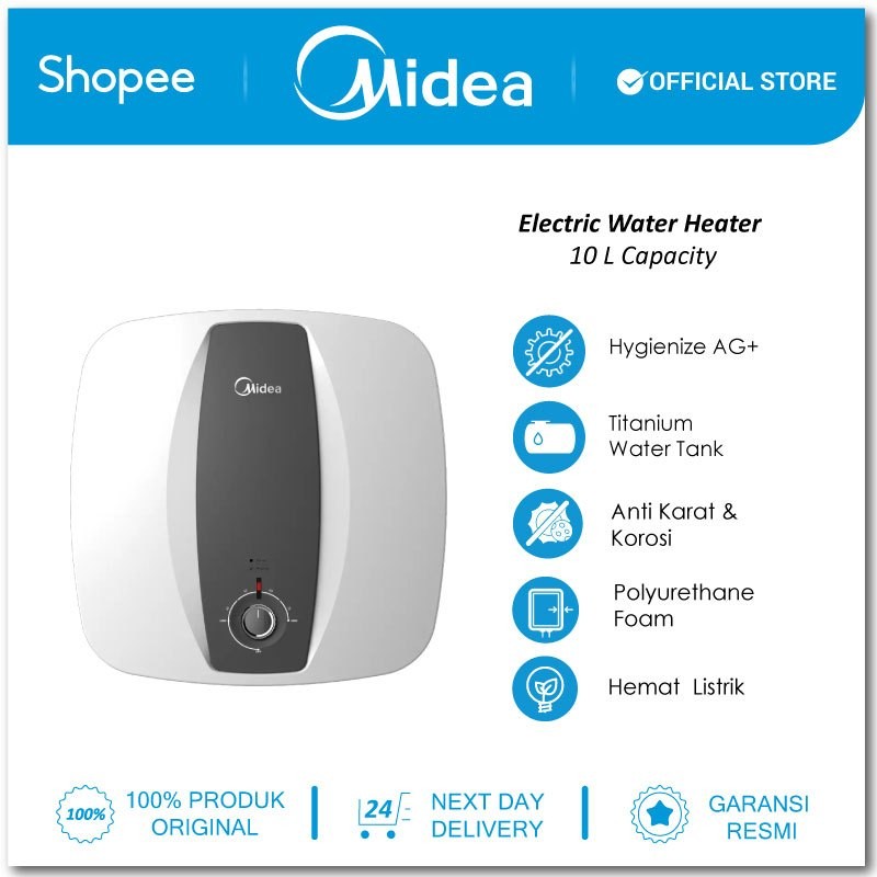 Jual Midea Water Heater Listrik 10 Liter Low Watt Anti Overheat Setrum Bakteri D10-02VA | Shopee ...