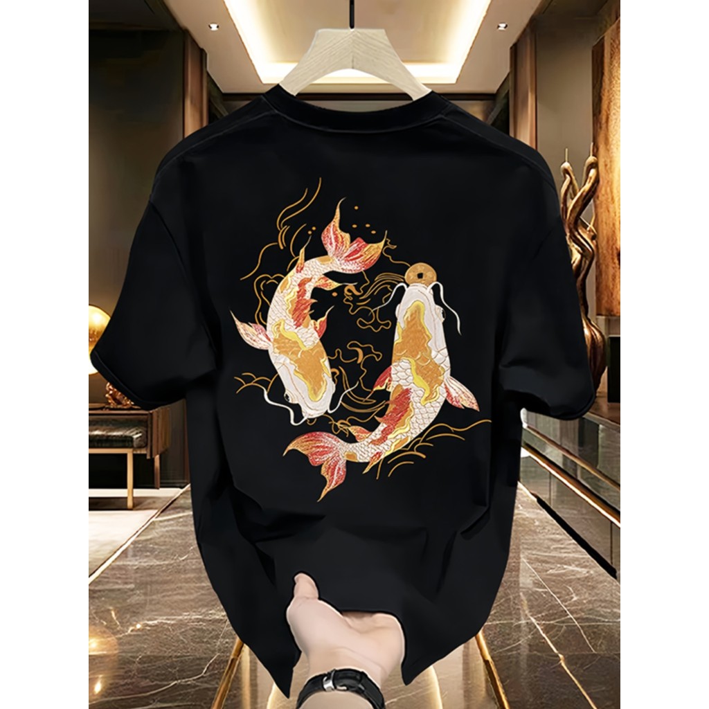 Jual [Katun Murni]Berat Ikan Koi Cetakan Besar Kapas Tanda Tangan Kaos ...