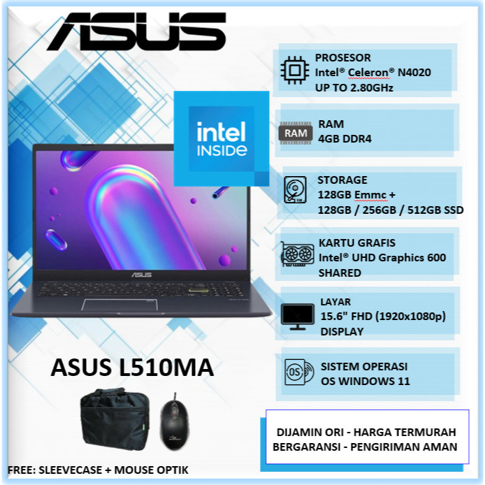 Jual Laptop Asus L510MA Intel N4020 4GB 512GB SSD 15" Full HD Windows ...