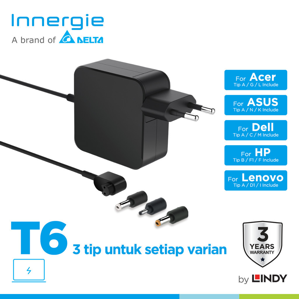Jual Innergie Adapter Charger Laptop T6 65W 45W for Laptop Acer Asus ...