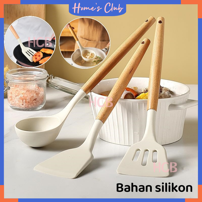 Jual HCB Silicone Utensil Spatula / Sendok Sayur / Gagang Kayu Tahan ...