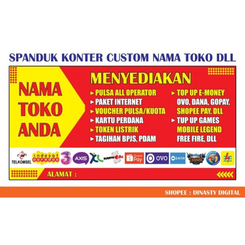 Jual Banner Spanduk Konter Pulsa Bisa Custom Ganti Nama dan Desain Dibuatkan Gratis | Shopee ...