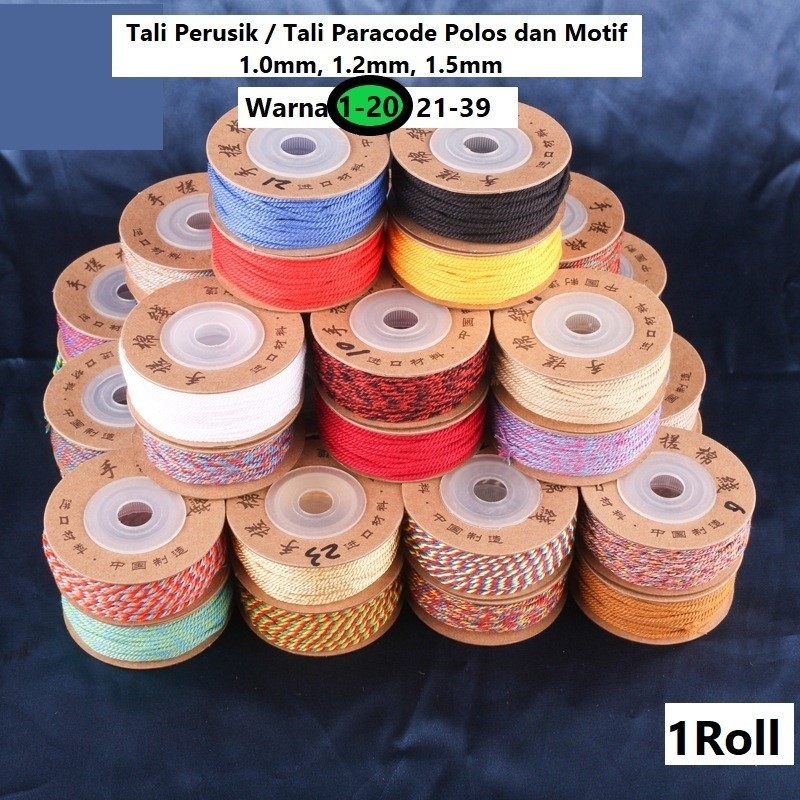 Jual Bahan Tali Perusik/Tali Gunung Gelang/Tali Paracode Polos dan Motif Warna 1-20 Harga/Roll ...