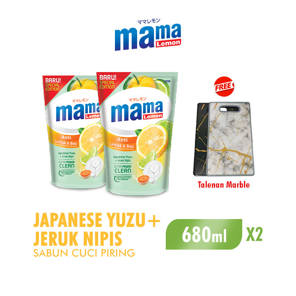 Jual Mama Lemon Sabun Cuci Piring Yuzu & Jeruk Nipis Anti Lemak & Bau Pouch 680 ml x2 Free ...