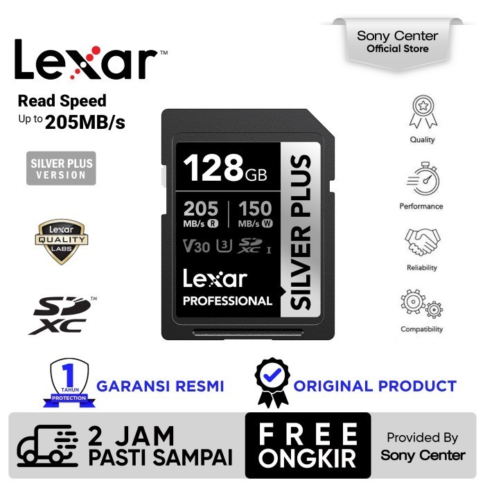 Jual Lexar 128GB Professional SDXC SILVER PLUS UHS-I Memory Card 205MB ...
