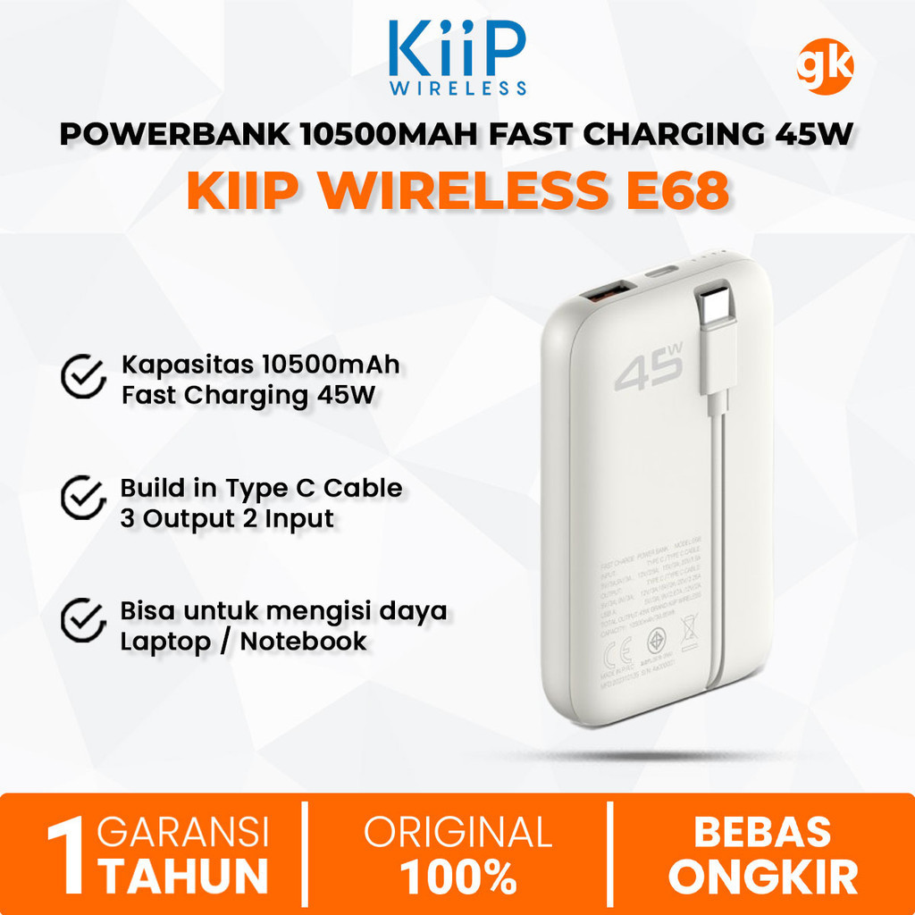 Jual KiiP Wireless E68 Powerbank Fast Charging 45W Quick Charge Power ...
