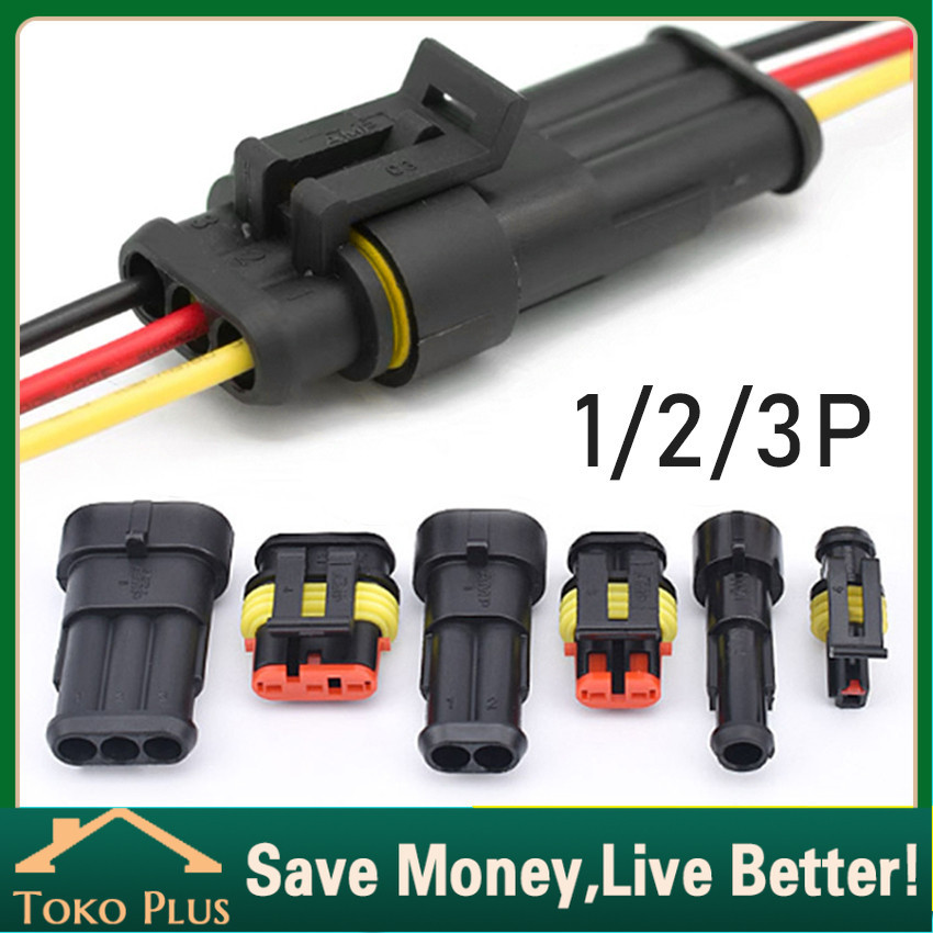 Jual 5Set Soket Kabel 1/2/3 Pin Waterproof Soket Kabel Motor Mobil ...