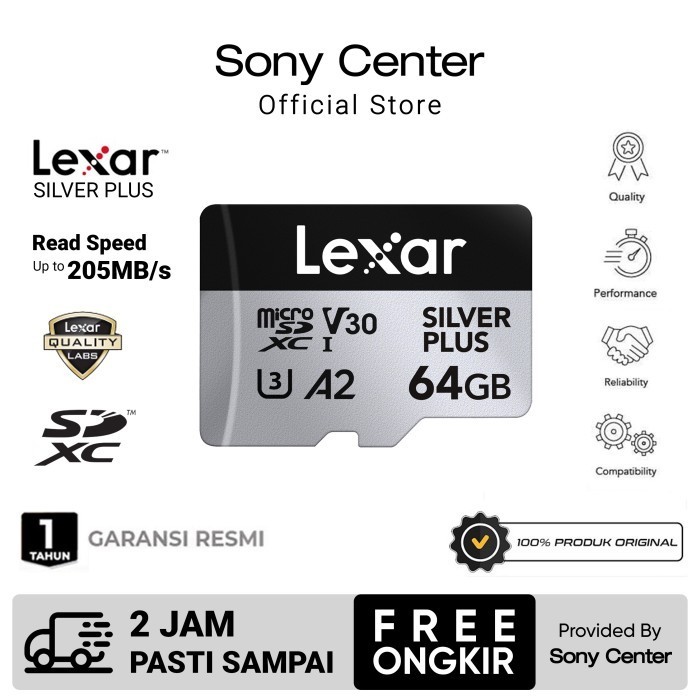 Jual Lexar 64GB Silver Plus microSDXC UHS-I 205MB/s Lexar 64 GB Micro ...