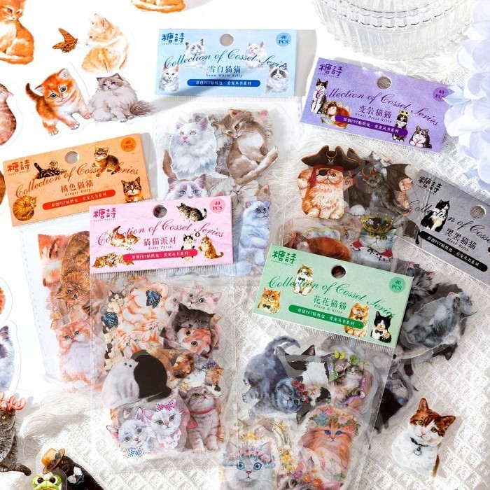 Jual 40 Lembar / Pack Sticker Kucing Lucu Kawaii Stiker PET Cat ...