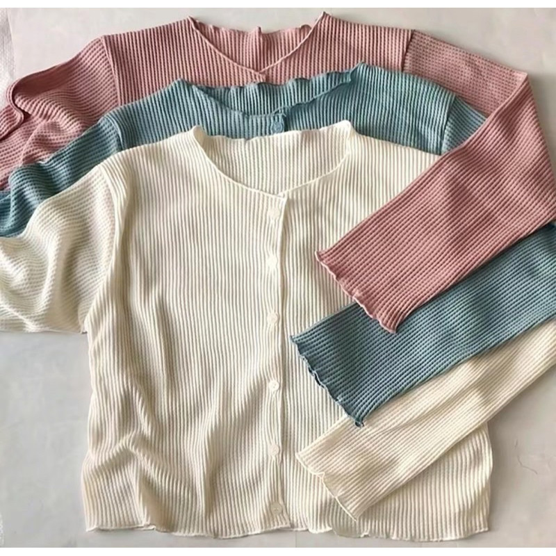Jual CARDIGAN CROP KOREAN LOOK WAFFLE / CARDIGAN CROP RAJUT | Shopee Indonesia